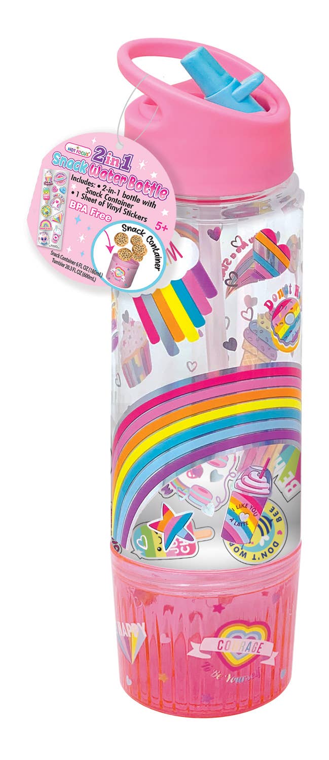 2 in 1 Snack Water Bottle, Rainbow – Cotton Candy Kidz